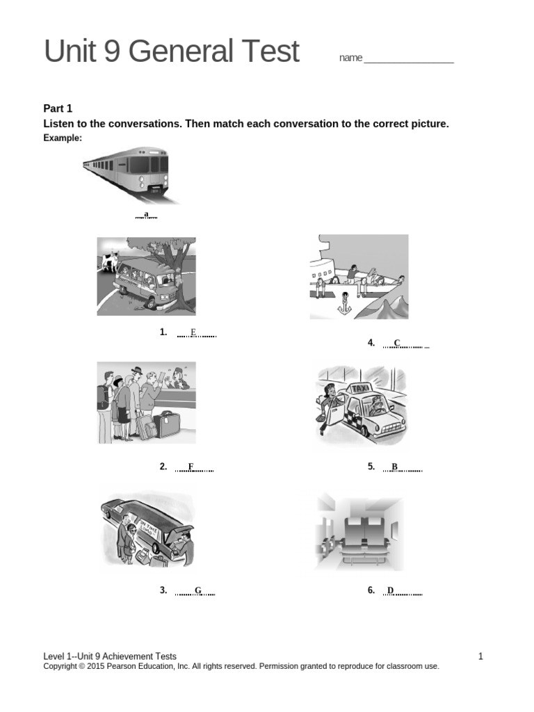 Top Notch 1 Unit 9 Assessment | PDF | All Rights Reserved