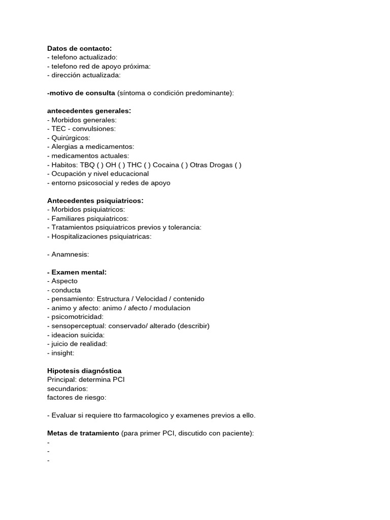 Pauta de Ingreso Médico PROSAM | PDF