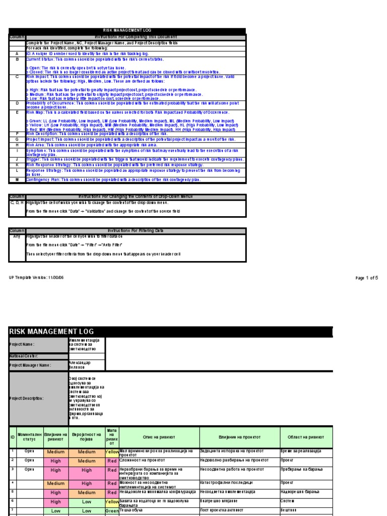 CDC UP Risk Management Log Template | PDF