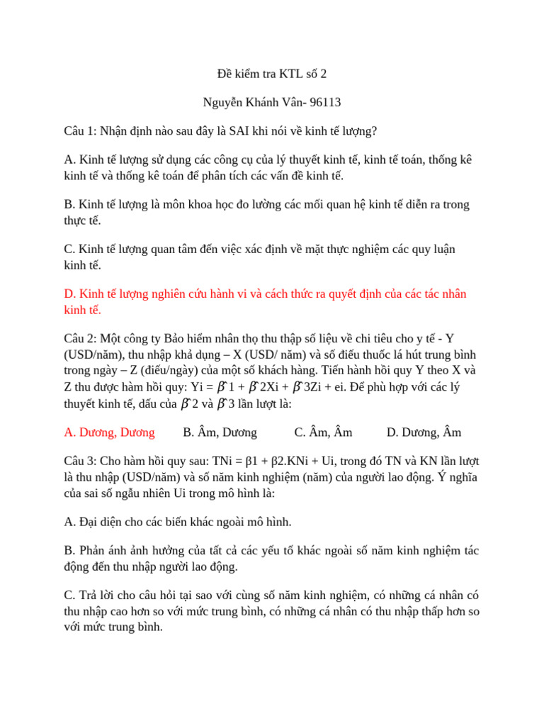 Đề kiểm tra KTL số 2 | PDF