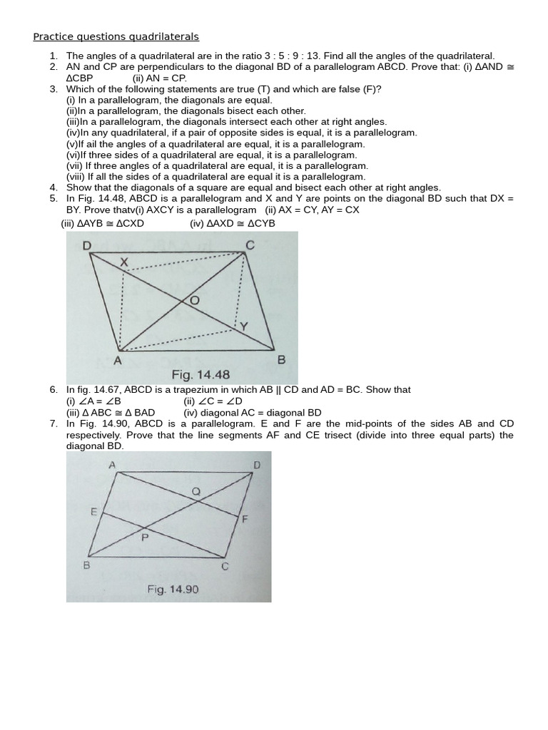 Quadrilateral Practice Questions Guide | PDF