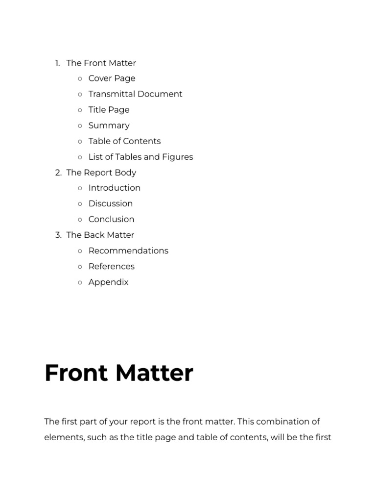 The Front, Body and Back of A Report | PDF | Book Design | Citation