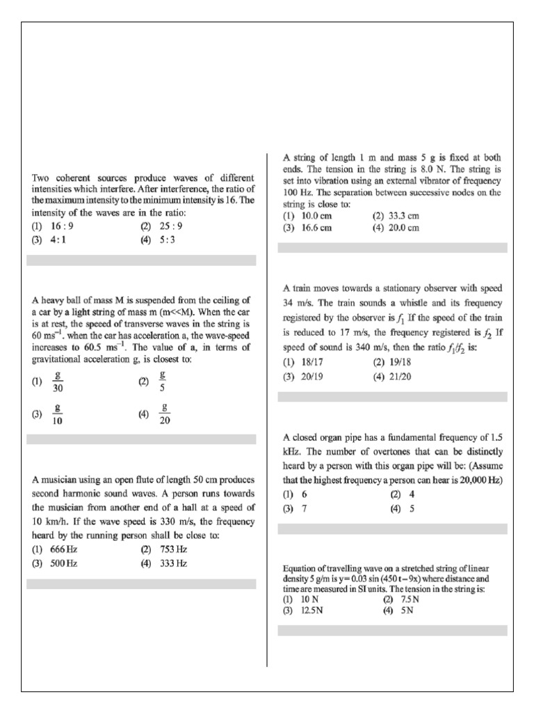 Final Previous Year Question Bank PHysics Waves and Sound Waves | PDF ...