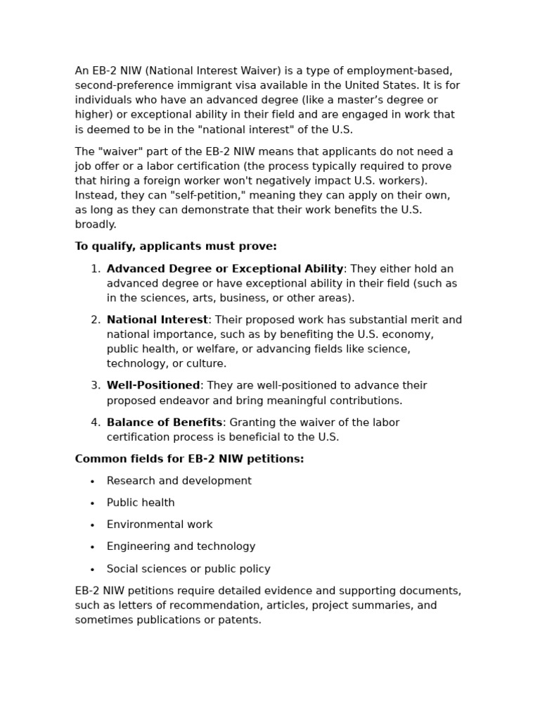 EB-2 NIW Visa Guide for Professionals | PDF | Social Science