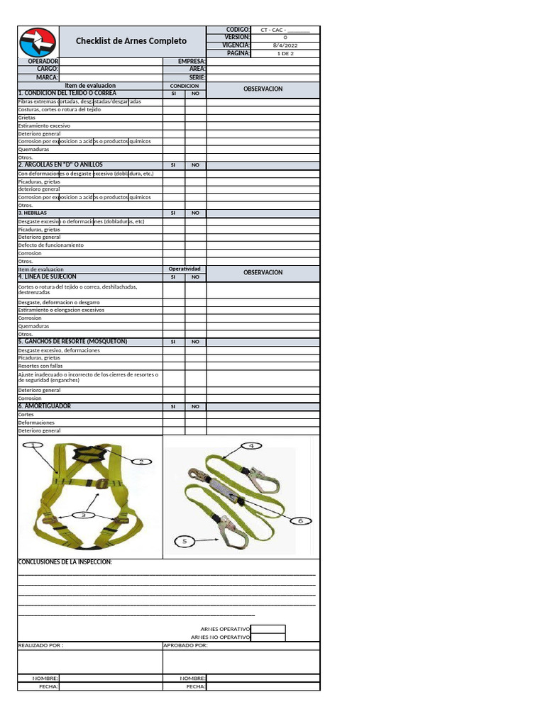 Checklist de Arnes en Excel | PDF