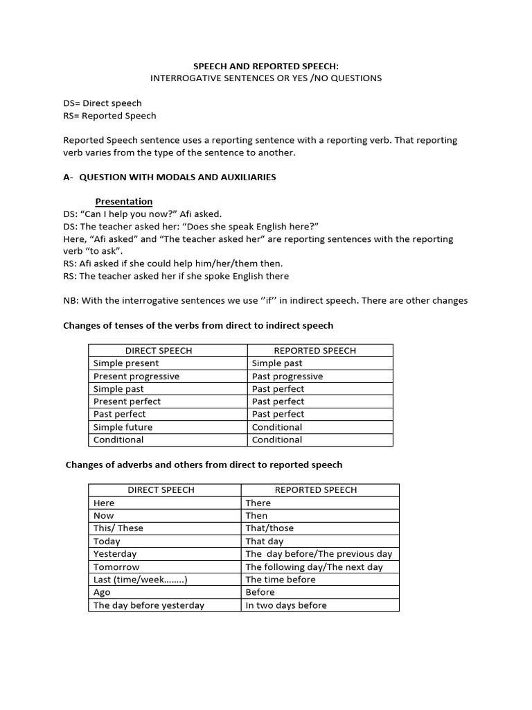 Speech and Reported Speech | PDF | Language Mechanics | Language Families