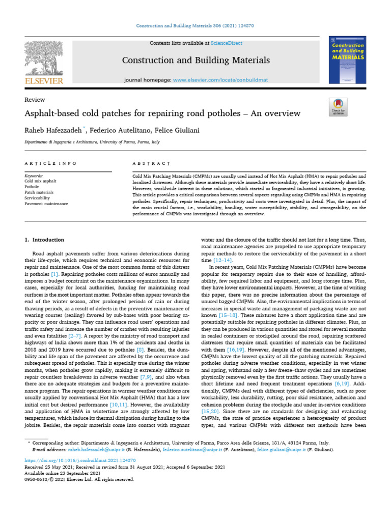 Construction and Building Materials: Raheb Hafezzadeh, Federico Autelitano, Felice Giuliani ...