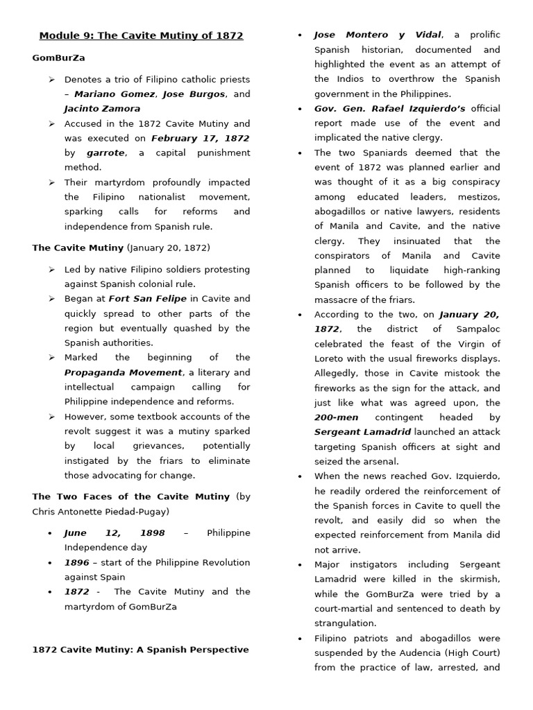 Module 9 - The Cavite Mutiny of 1872 | PDF | Philippines | Spanish ...