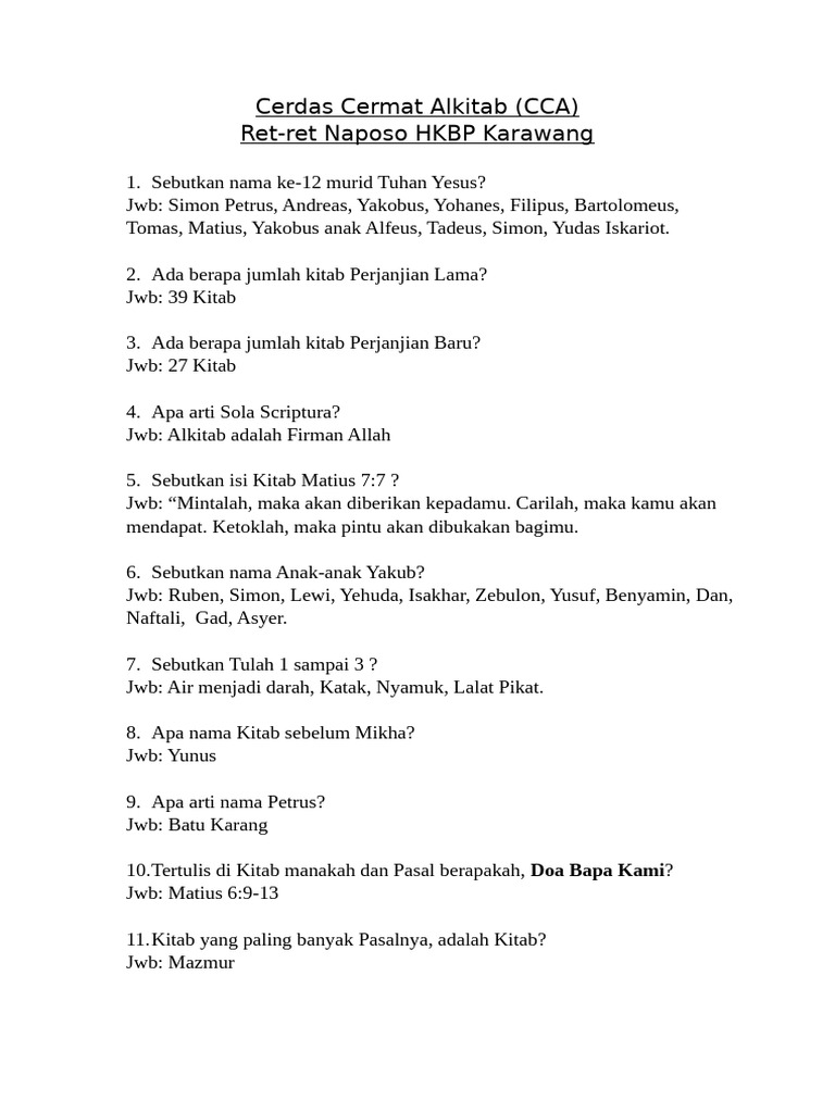 Cerdas Cermat Alkitab Retret | PDF