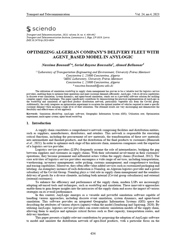 Optimizing Algerian Companys Delivery Fleet With Agent - Based Model in ...