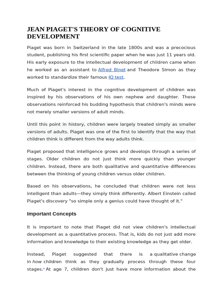 Revised Jean Piagets Cognitive Development Theory | PDF | Schema ...