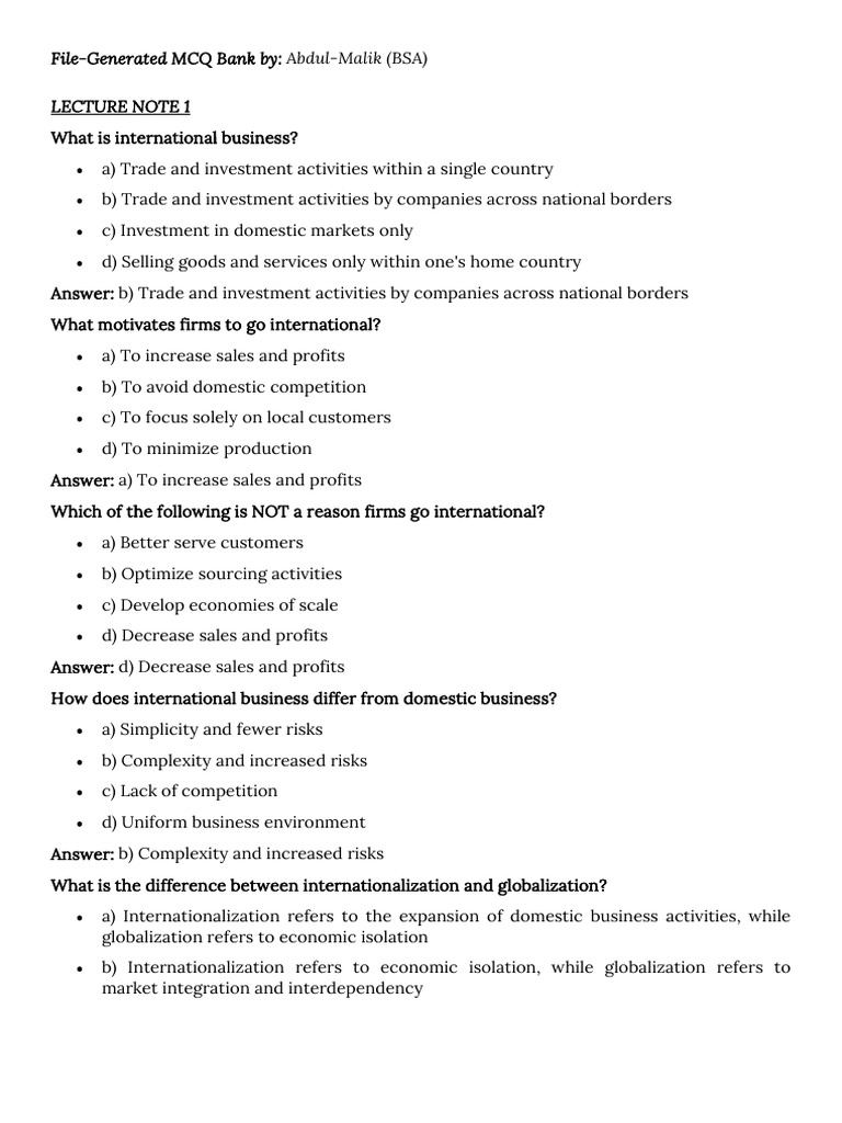 FBA 429 - Lecturer Material Generated MCQ (2023) (Abdul-Malik) | PDF ...