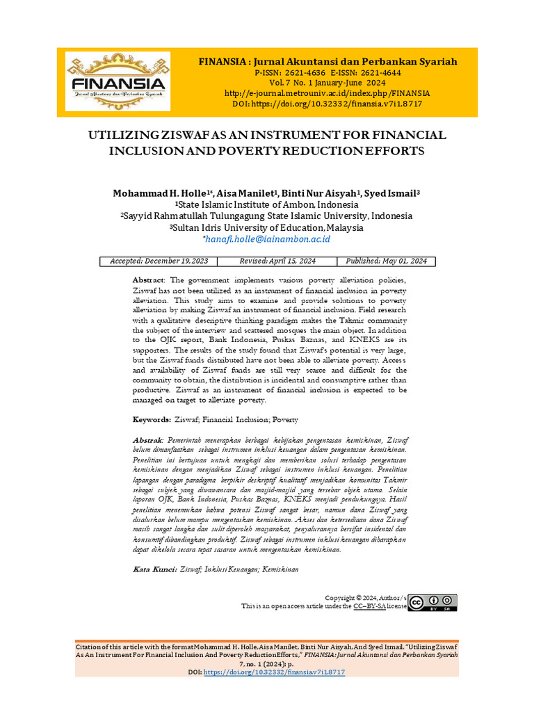 Utilizing Ziswaf As An Instrument For Financial Inclusion and Poverty ...