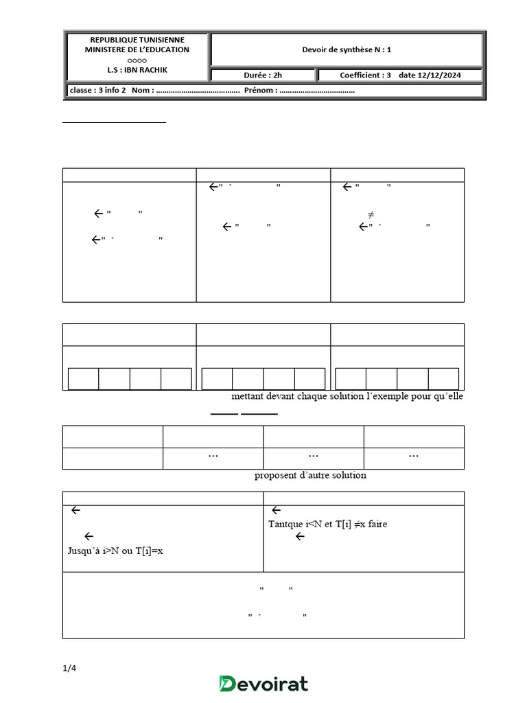 Devoir de synthèse 3ème informatique | PDF | Mathématiques appliqués | Mathématiques