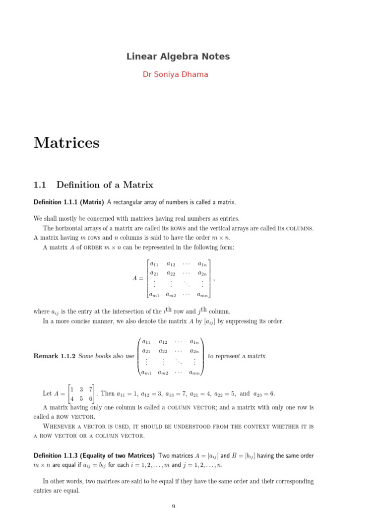 Linear Algebra Notes Soniya Dhama | PDF | Matrix (Mathematics ...