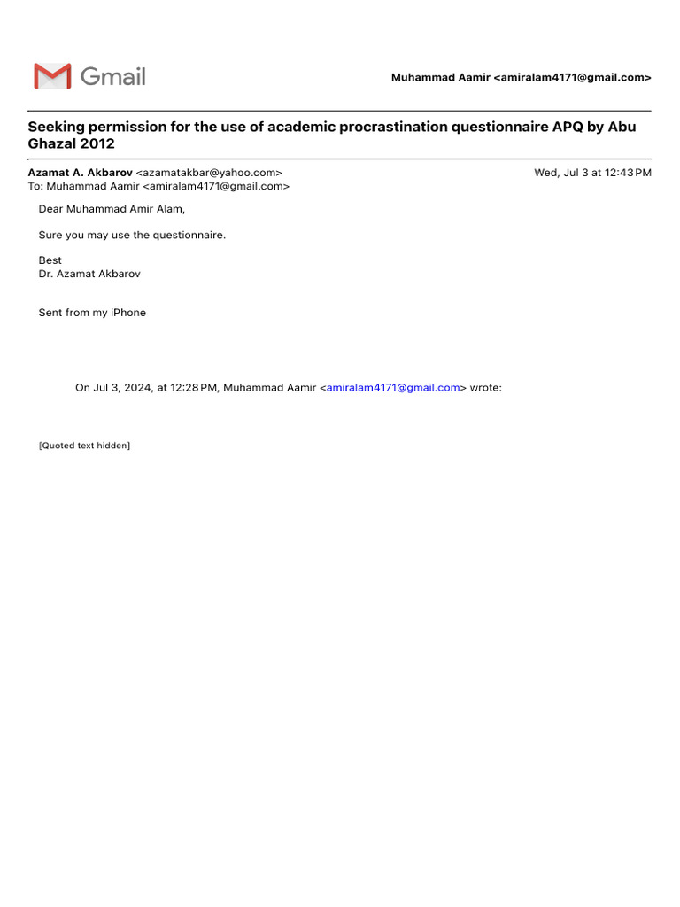 Seeking Permission For The Use of Academic Procrastination ...