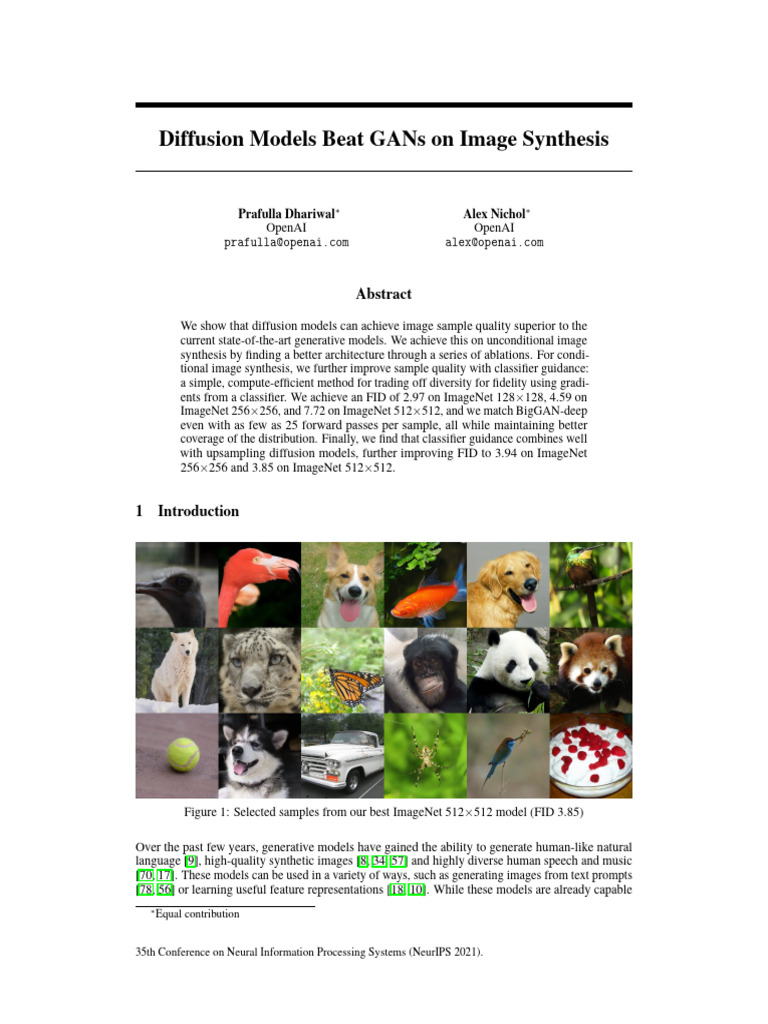 NeurIPS 2021 Diffusion Models Beat Gans On Image Synthesis Paper | PDF ...