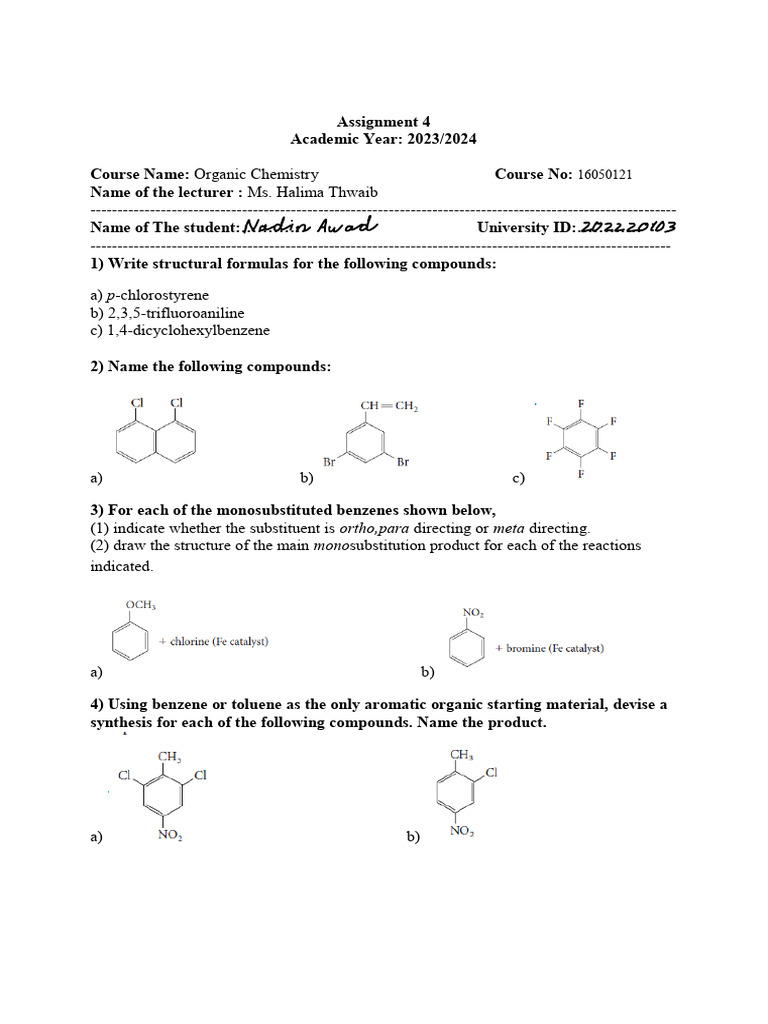 Organic Assignment 4 - PDF | PDF