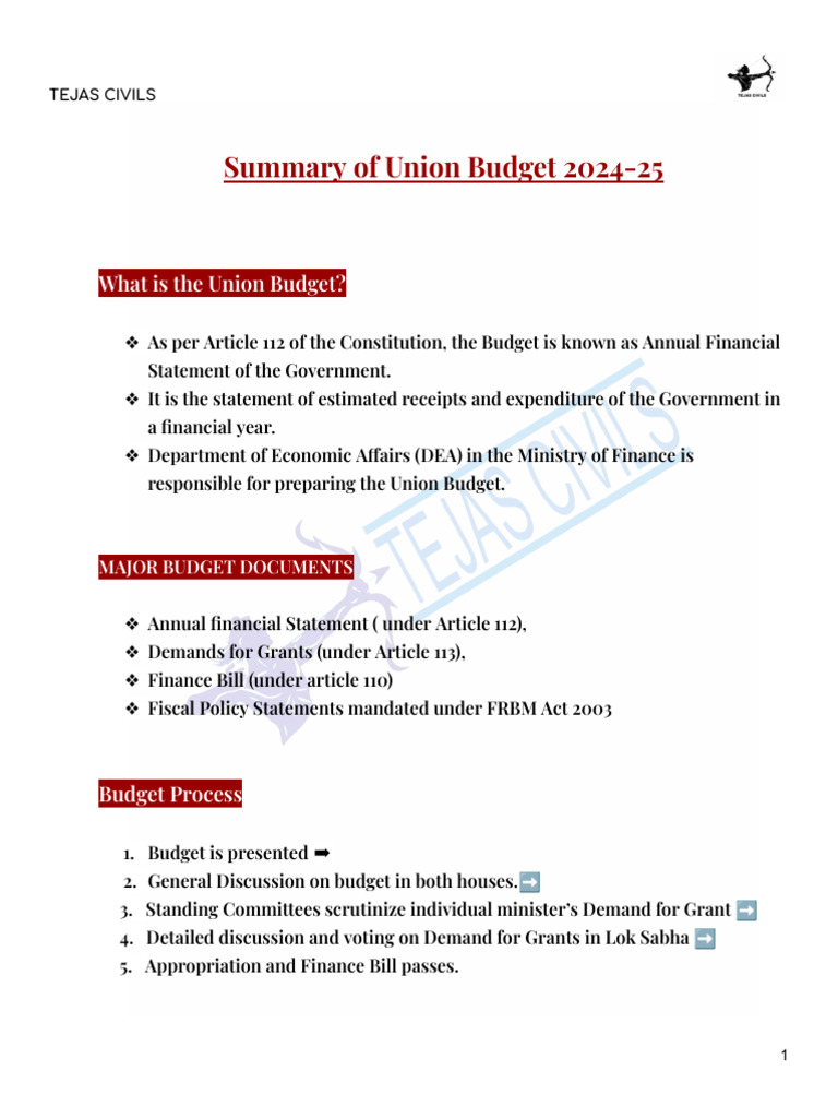Union Budget 2024-25 Summary | PDF | Government Budget Balance | Fiscal ...