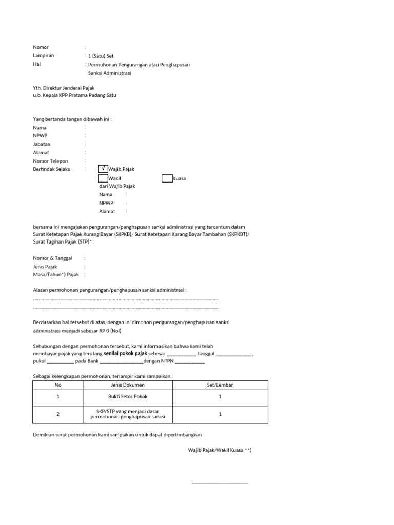 Form Permohonan Penghapusan Sanksi-1 | PDF | Pengelolaan Keuangan & Uang