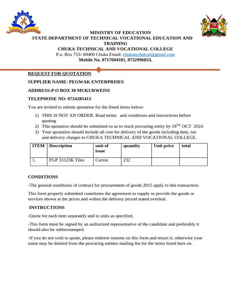 Quotation For Tiles | PDF