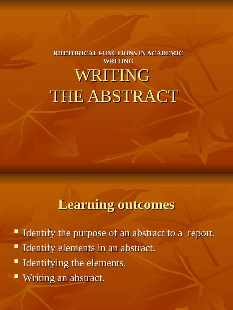 Rhetorical Functions in Academic Writing - Writing The Abstract | PDF ...