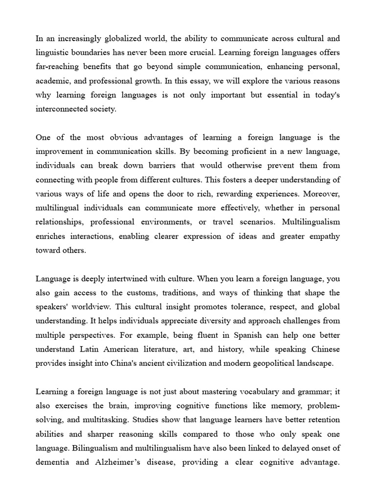 Language Learning Essay | PDF | Foreign Language | Multilingualism