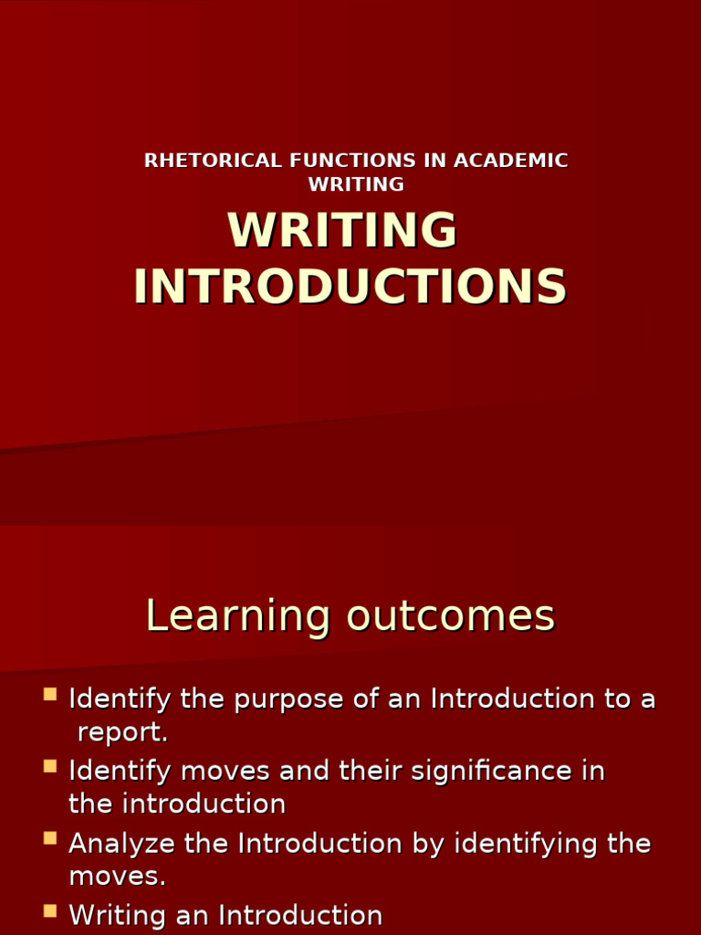 Rhetorical Functions in Academic Writing - Writing Introduction | PDF ...