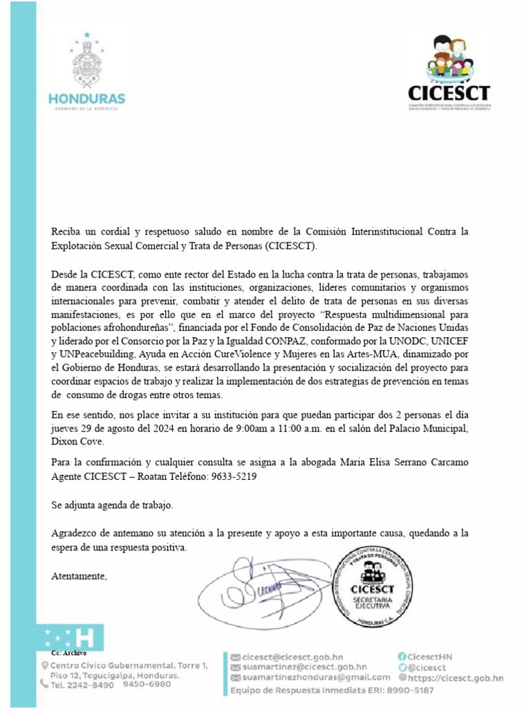 Oficio1326 CICESCT INVITACION PROYECTO Lic - Leonel | PDF | Trata de personas