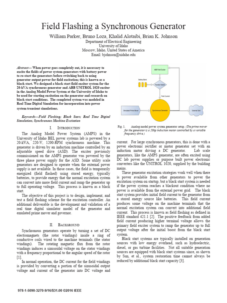 Field Flashing of A Synchronous Genertor | PDF | Electric Generator ...