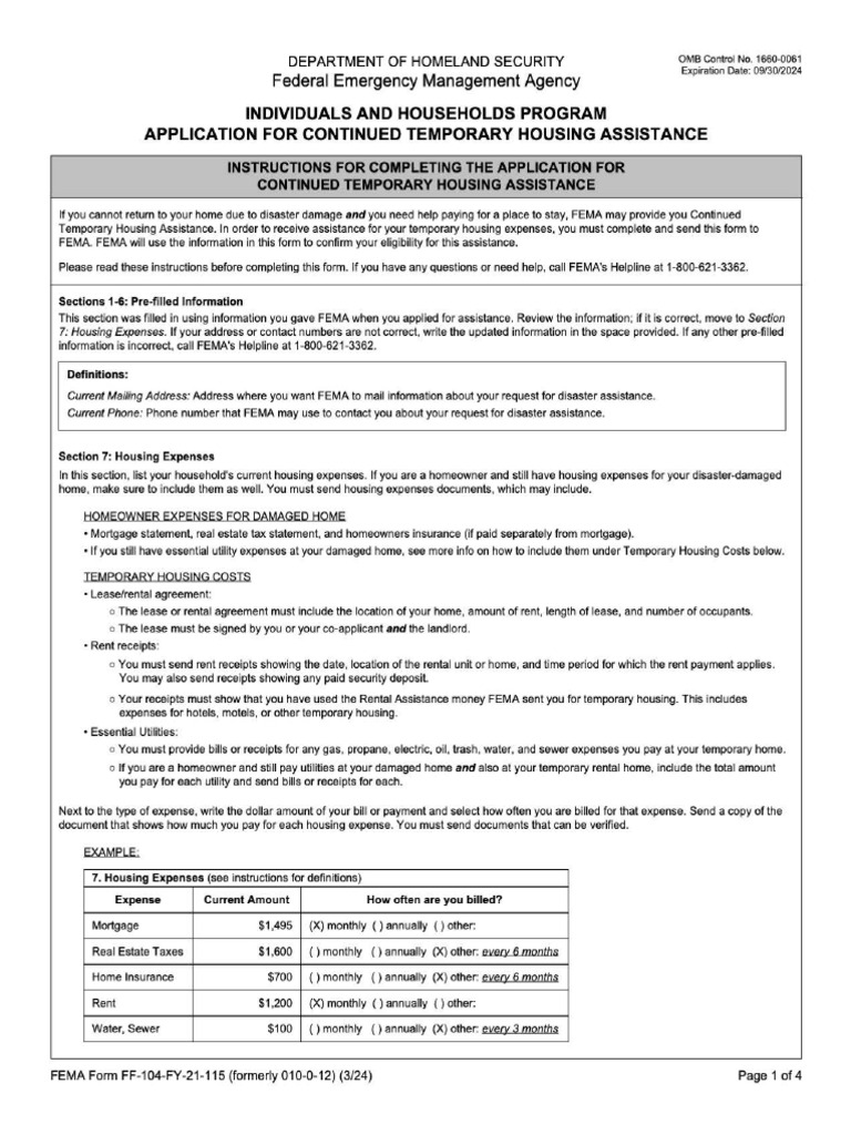 Fema - Continued Temporary Housing Assistance Form | PDF | Federal ...