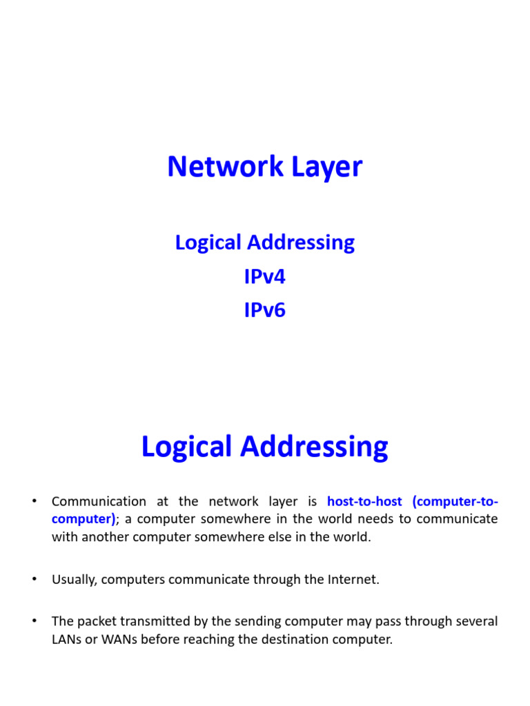 Network Layer: Logical Addressing Ipv4 Ipv6 | PDF | I Pv6 | Internet Protocols