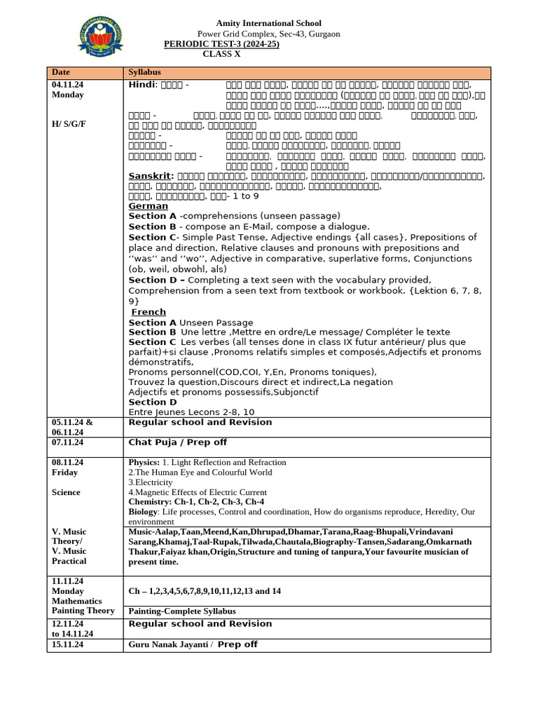 X, P.T-3, Date Sheet & Syllabus | PDF | Linguistics