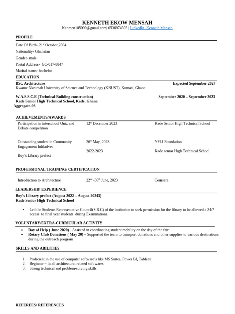 Personal CV (Official) - Kenneth Ekow Mensh | PDF