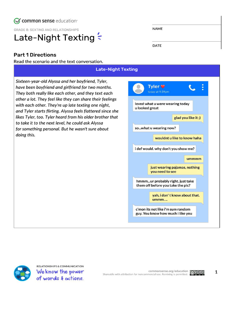 Sexting and Relationships - Late Night Texting Part 1 | PDF