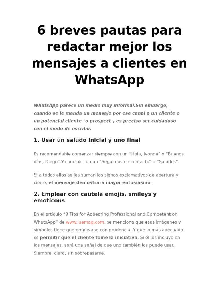 6 Breves Pautas para Redactar Mejor Los Mensajes A Clientes en WhatsApp ...