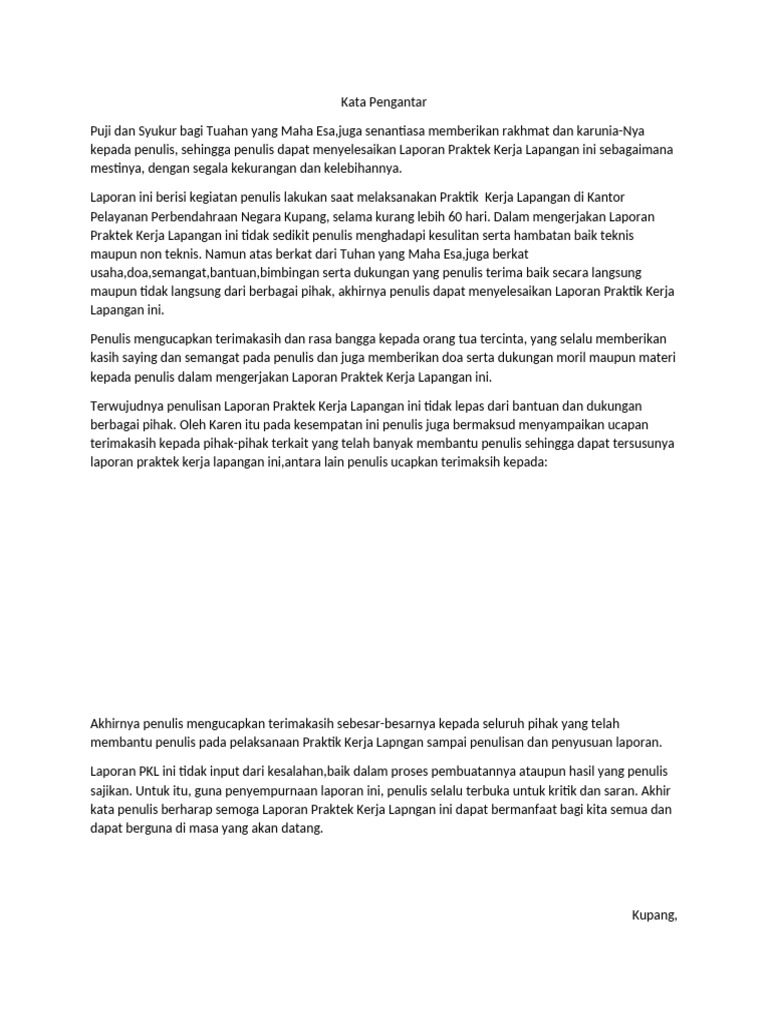 Kata Pengantar Laporan PKL | PDF | Pengelolaan Keuangan & Uang