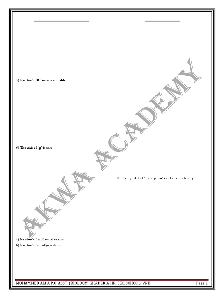 10th Science 1 Mark Questions Bank English Medium PDF Download | PDF | Atoms | Radiation