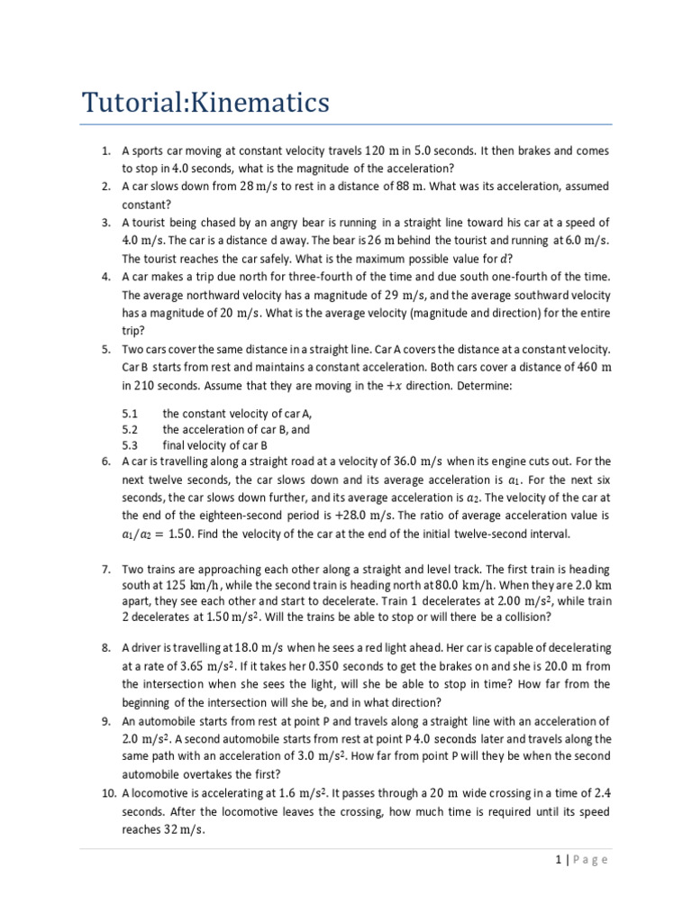 2022 Tutorial Kinematics | PDF | Acceleration | Velocity