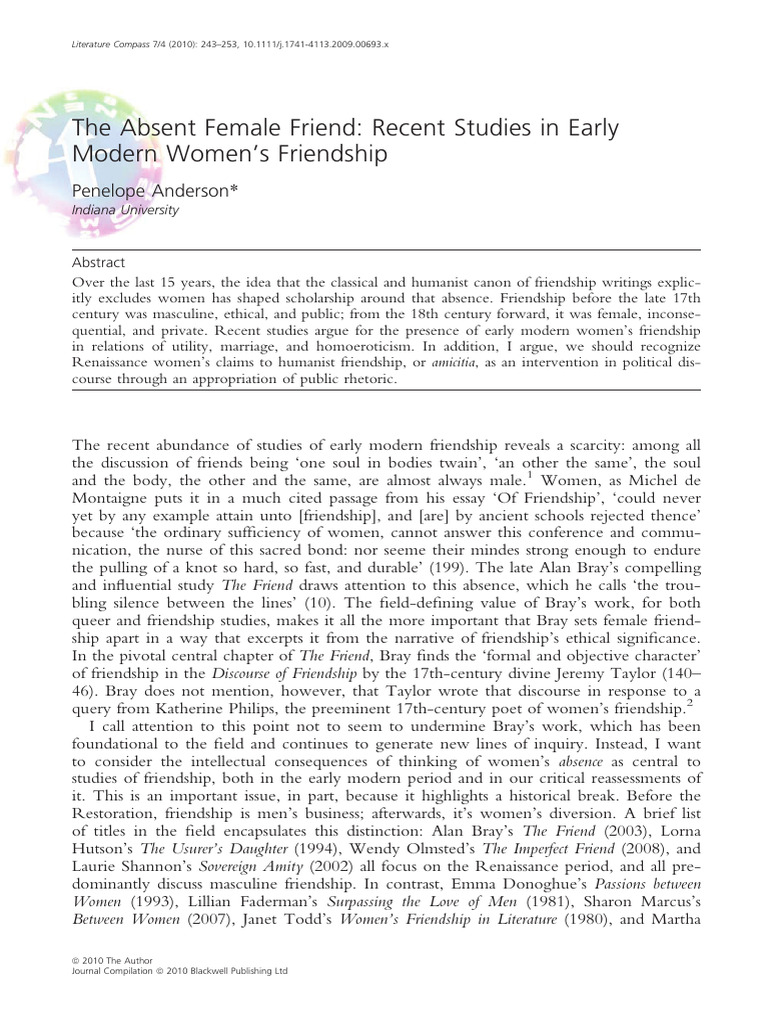 Penelope Anderson - The Female Friendschip | PDF | Rhetoric | Humanism