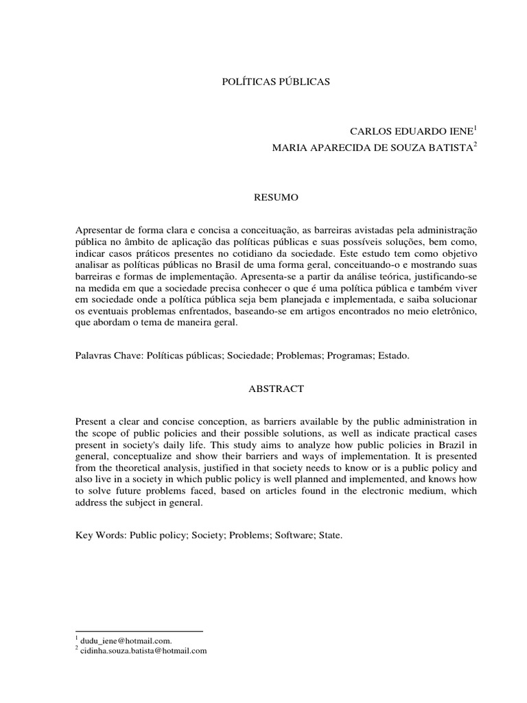 Artigo Cient Fico Pol Ticas P Blicas Carlos Eduardo e Maria Apa | PDF | Estado | Economia