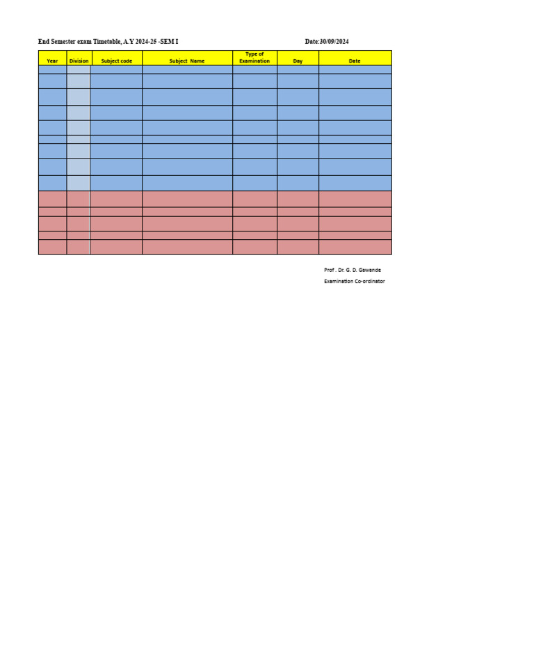 End Semester Exam Timetable 2024-25 | PDF | Branches Of Thermodynamics ...