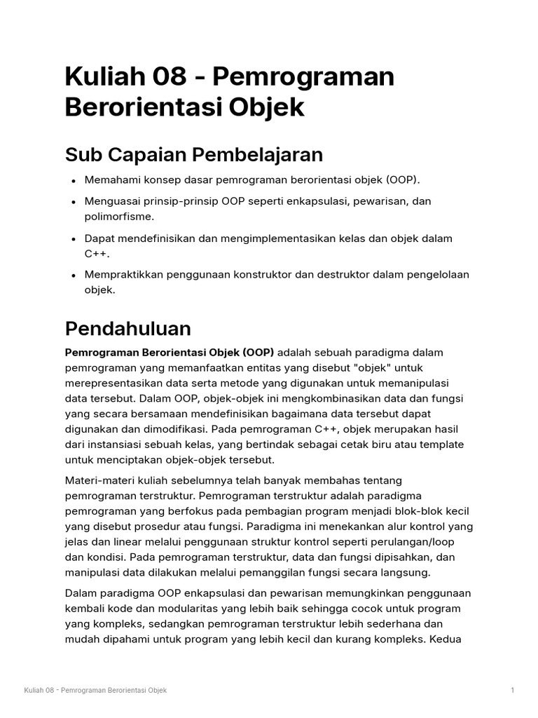 Kuliah 08 - Pemrograman Berorientasi Objek | PDF
