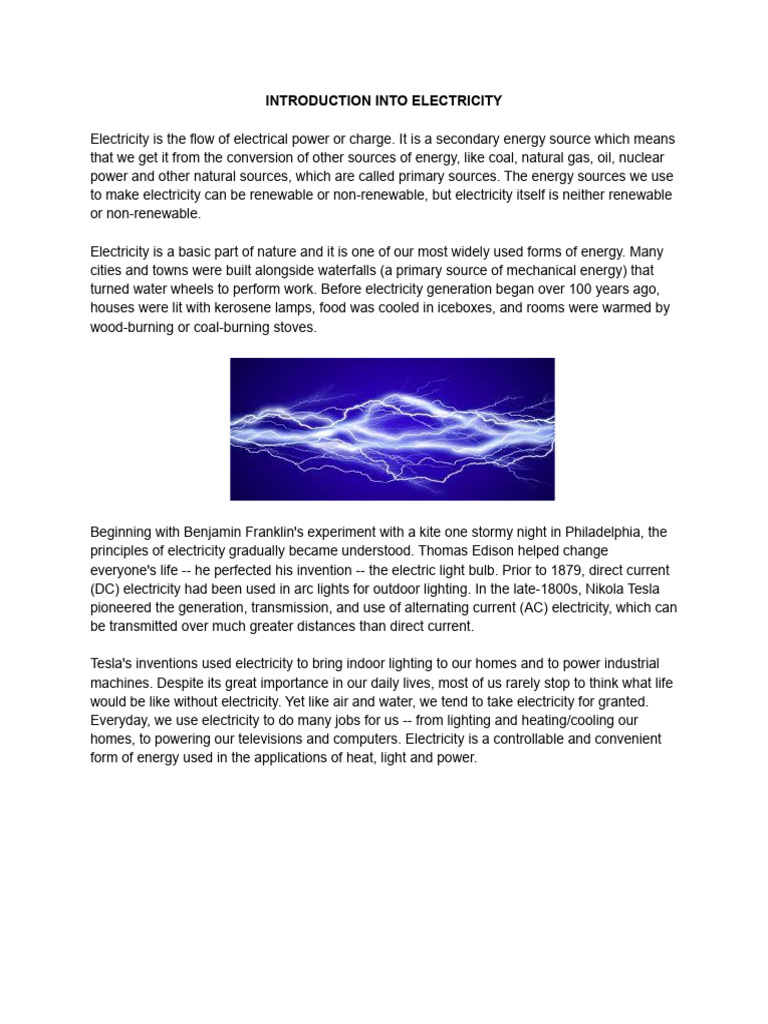 notes Introduction_to_Electricity | PDF | Electricity | Transformer