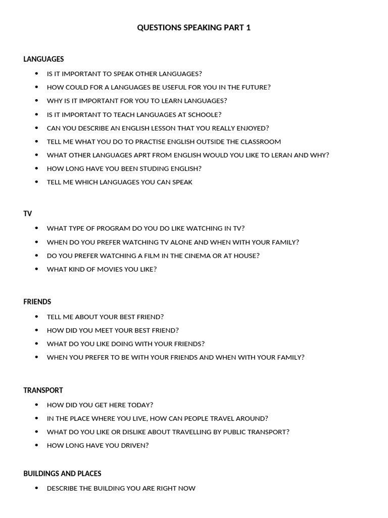 Speaking Part 1: Language & Life Topics | PDF