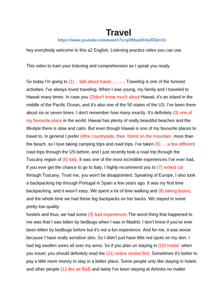 Travel Dictation | PDF | Language Arts & Discipline