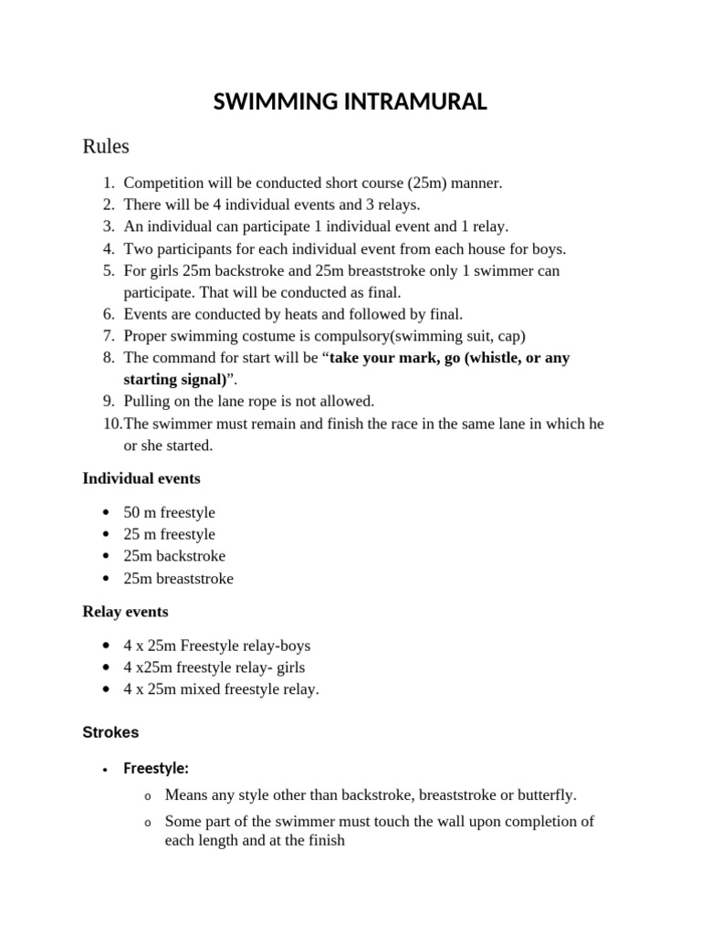 Swimming Intramural | PDF | Swimming (Sport) | Leisure Activities