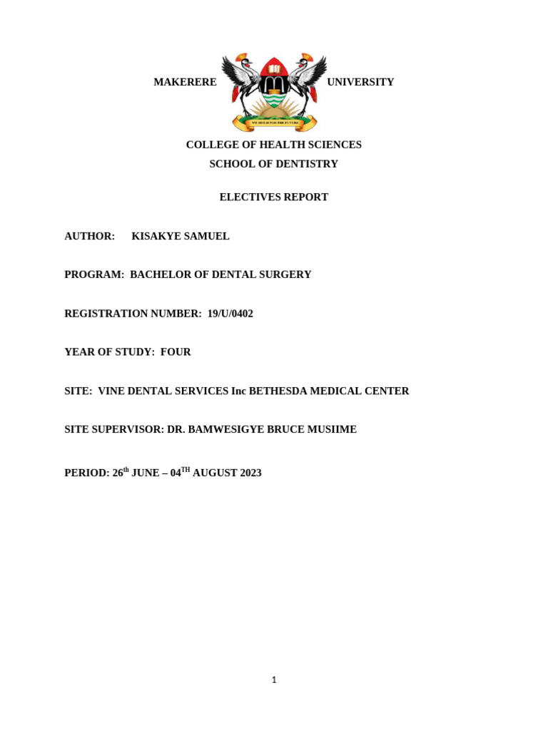 Kisakye's Elective Report 2023 | PDF | Dentistry | Dentist