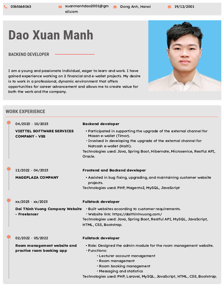 Dao Xuan Manh Backend Developer Ha Noi en | PDF | Computing | Software