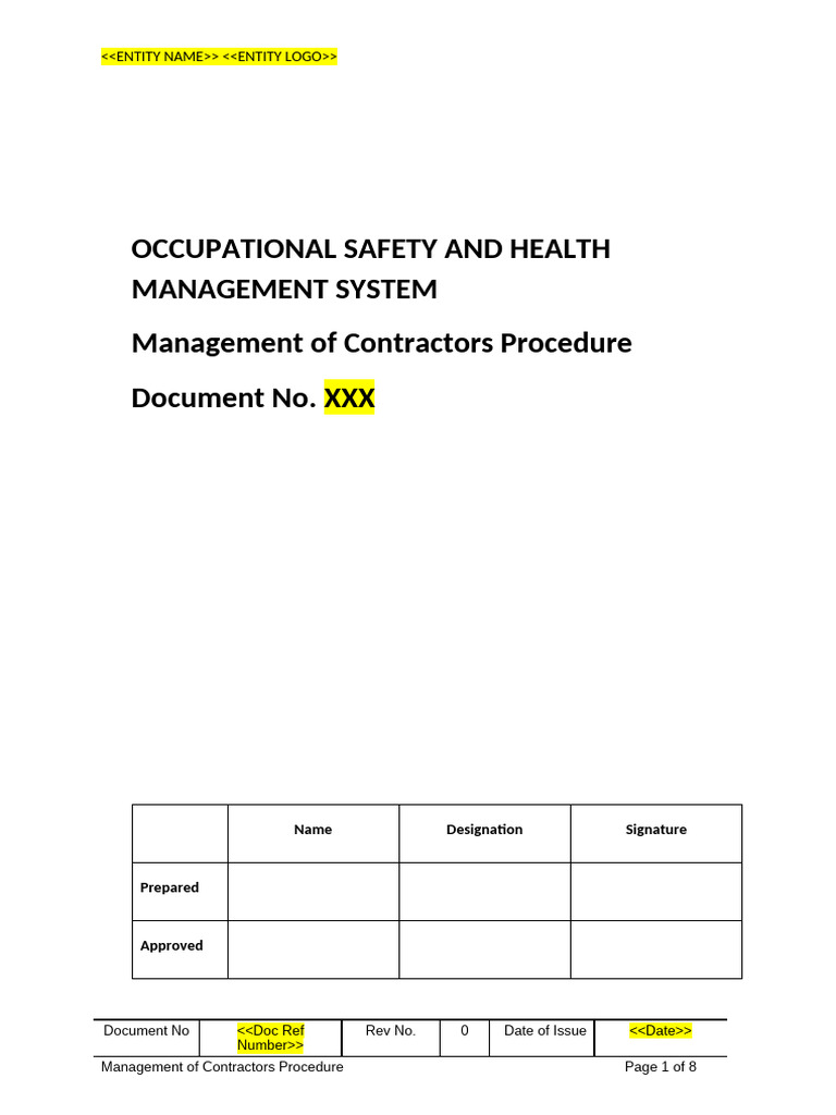 Management of Contractors Procedure | PDF | Regulatory Compliance | Risk